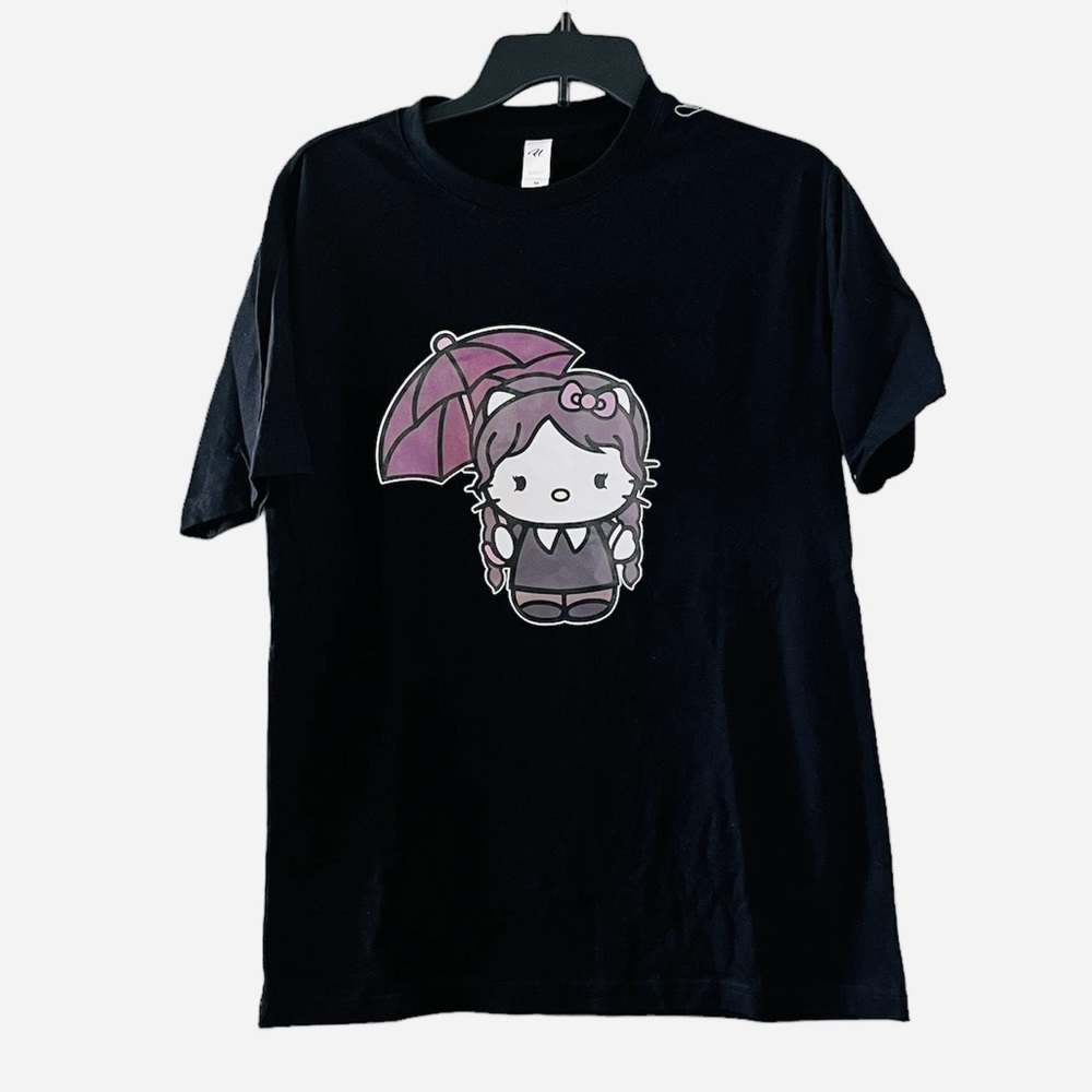 Hello Kitty Goth Girl Graphic Screen-Printed Black T-… - Gem